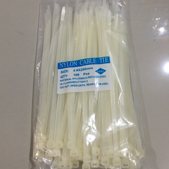 Jual KABEL TIS PUTIH 4,8 x 200 mm / NYLON CABLE TIES / PENGIKAT KABEL | Shopee Indonesia