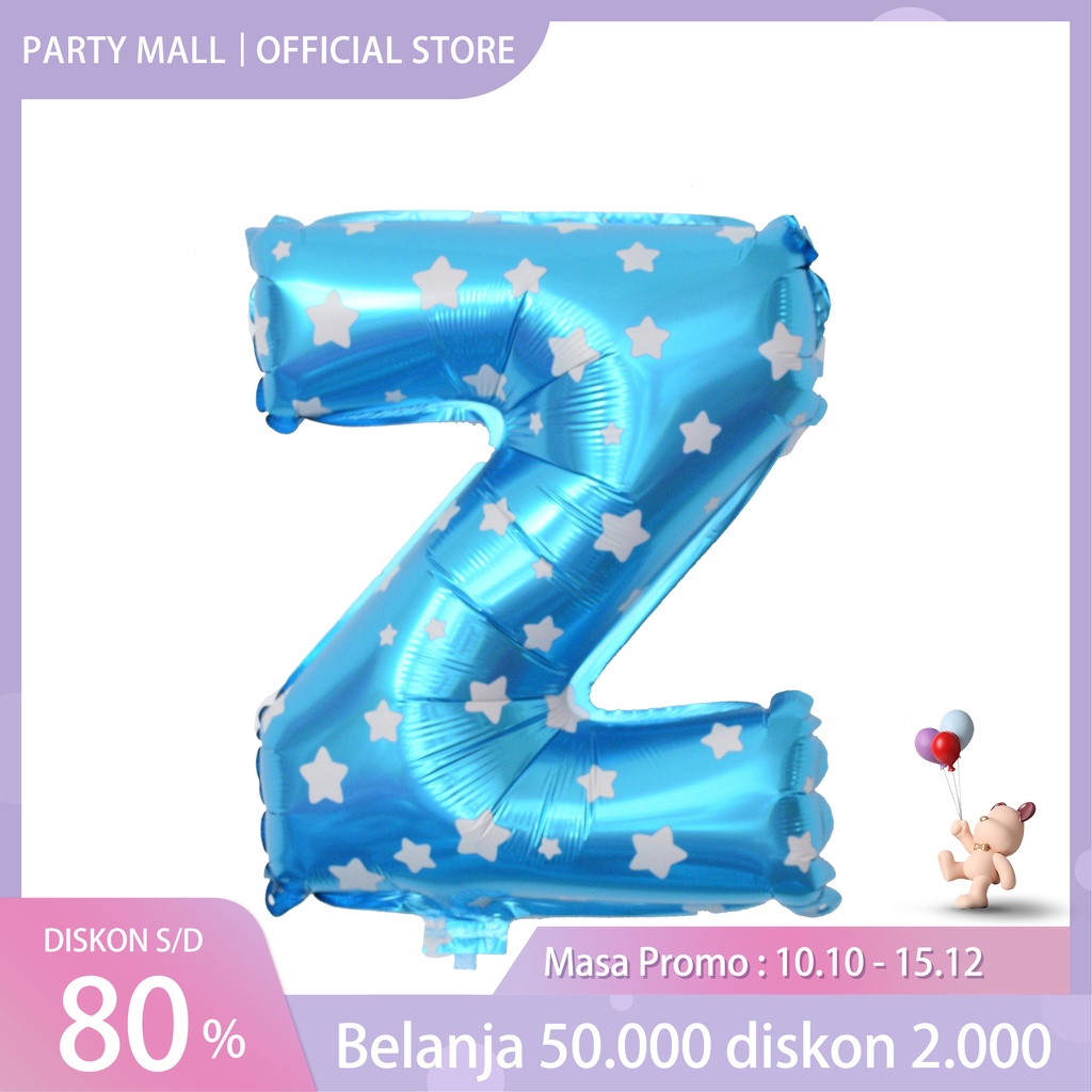 Jual Balon Foil Huruf Abjad Alphabet Biru 16 Inch 40cm A-Z Balon Foil ...