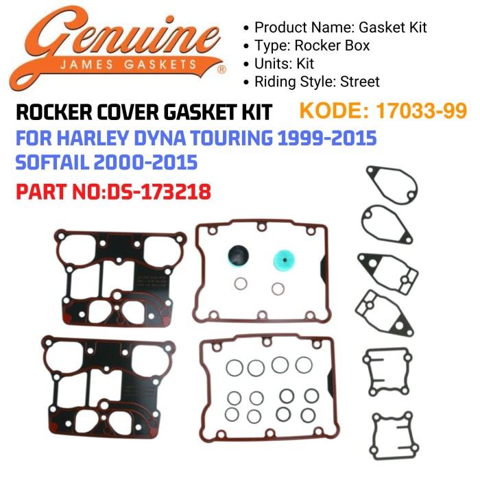 Jual James Rocker Cover Gasket Kit Harley Dyna Fx Fl Ds-173218 ...