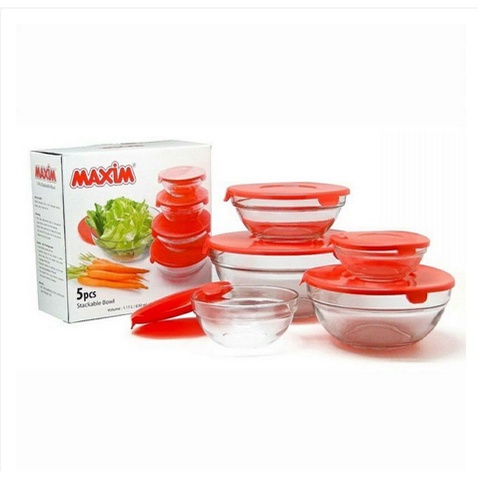 Jual MAXIM GLASSWARE MANGKOK KACA + TUTUP 5 SUSUN MANGKOK BERANAK ...