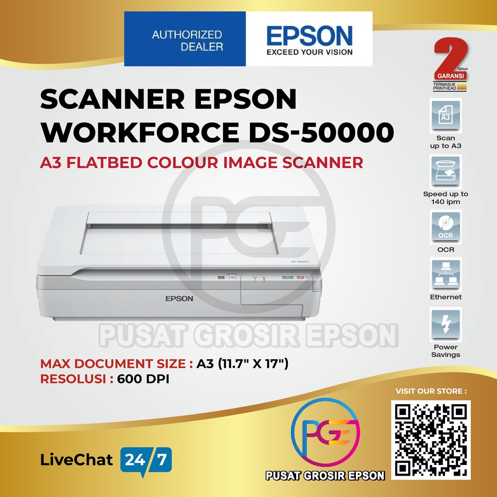 Jual Scanner A3 EPSON DS-50000 Garansi Resmi WorkForce Flatbed DS50000 ...