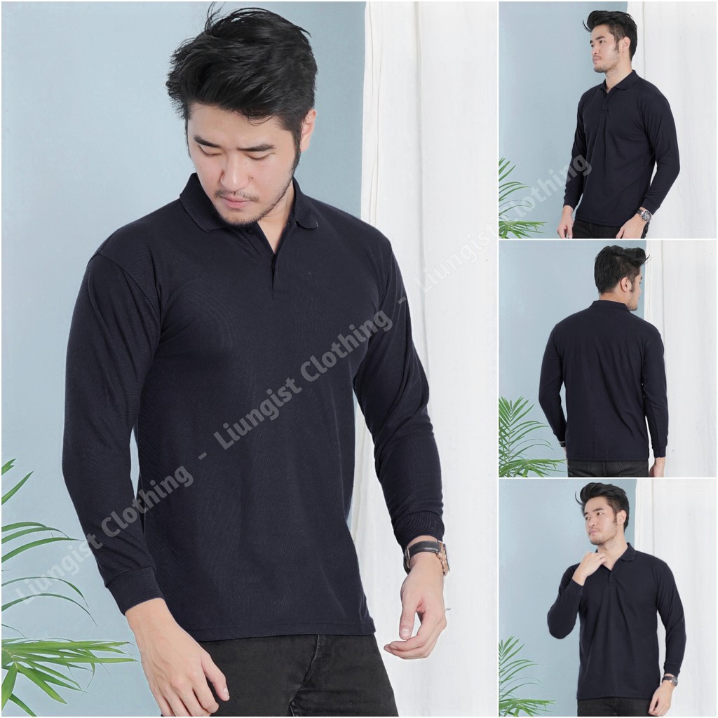 Jual Kaos Polo Panjang Unisex Hitam / Kaos Kerah / Poloshirt / Polo ...