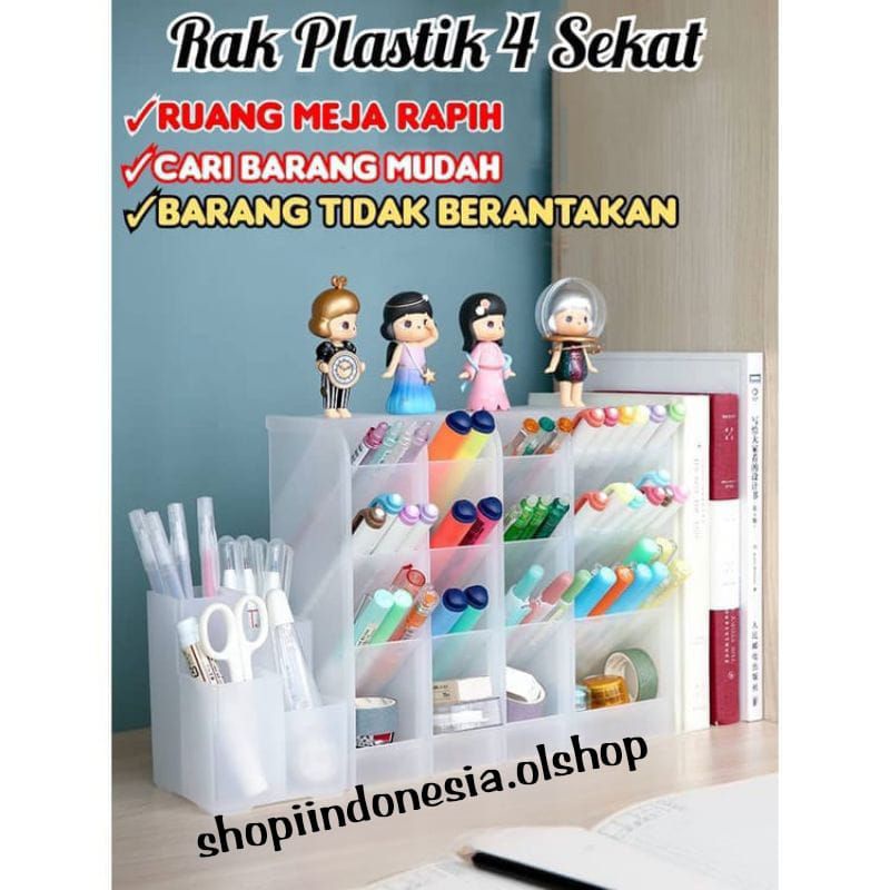 Jual Rak Mini 4 Sekat/Rak laci Plastik 4 Slot Pulpen Spidol/Desktop ...