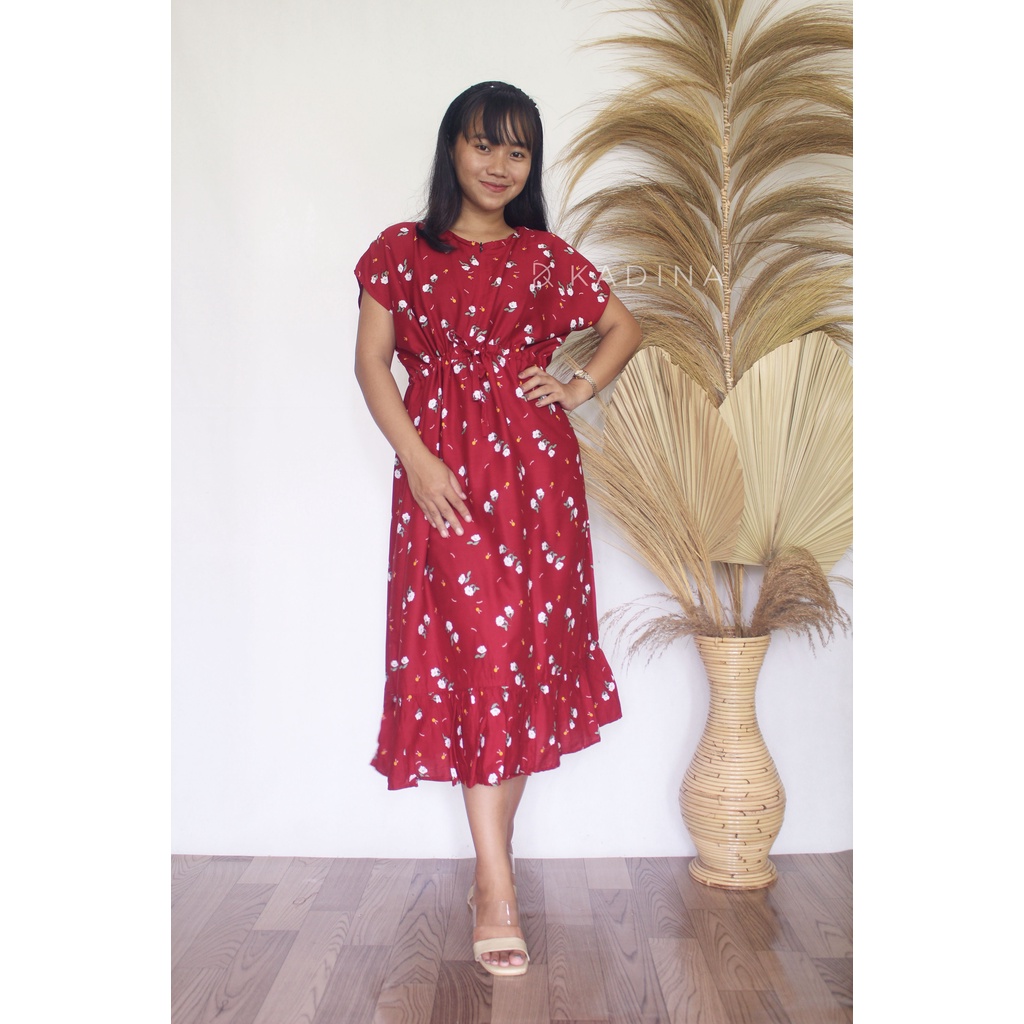 Jual Alina Dress / Daster Ruffle Rempel Panjang Bawah Lutut / Sebetis ...