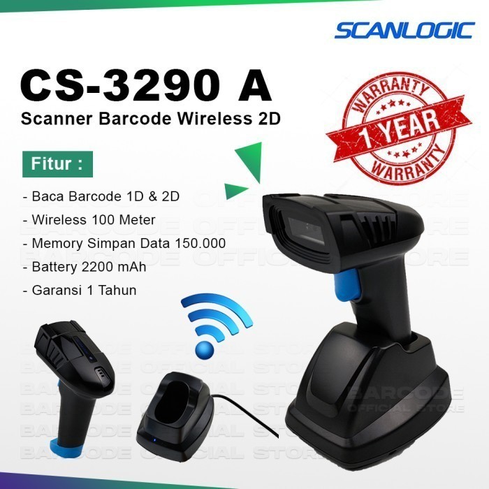 Jual 2D SCANNER BARCODE WIRELESS Scanlogic CS3290 A with Base Scan QR ...