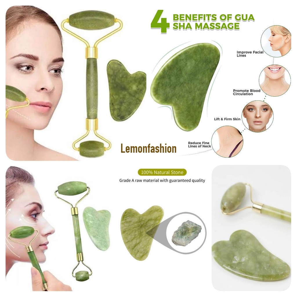 Jual Jade Roller Beauty Facial Massage Guasha Gua Sha Face Massager ...