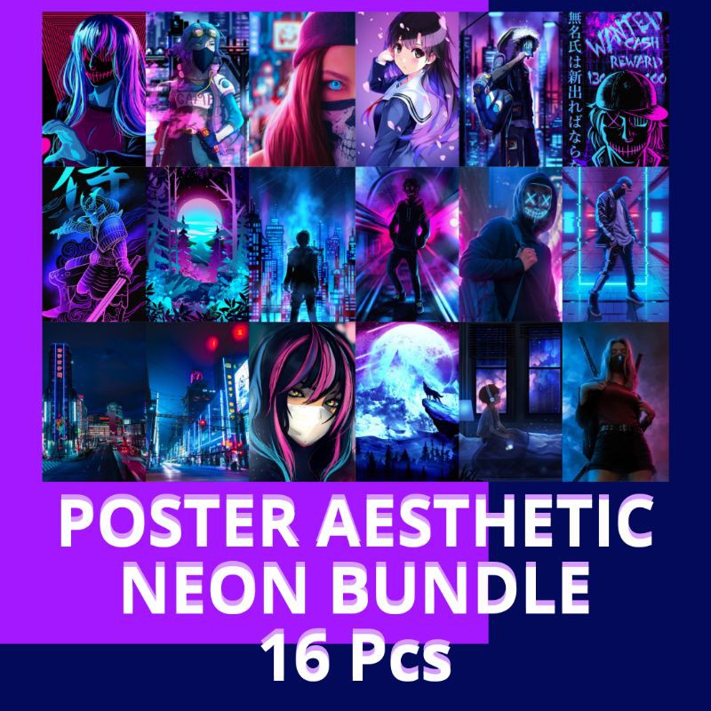 Jual Poster Dinding Aesthetic Neon Bundle (ISI 16Pcs) | Shopee Indonesia