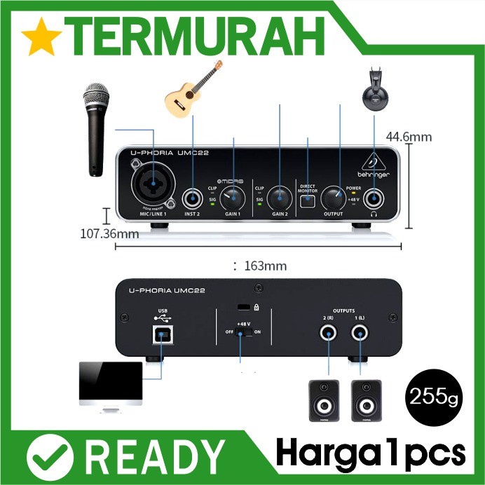 Jual BEHRINGER SOUNDCARD UMC22 AUDIO INTERFACE WITH MIDAS PREAMP u ...