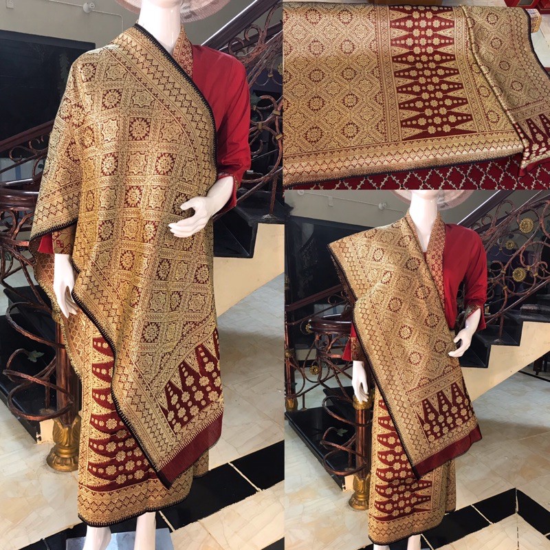 Jual Songket Lepus Rangkap 1 Merah maroon terang/Songket Tenun Palembang asli Tenun Tangan ...