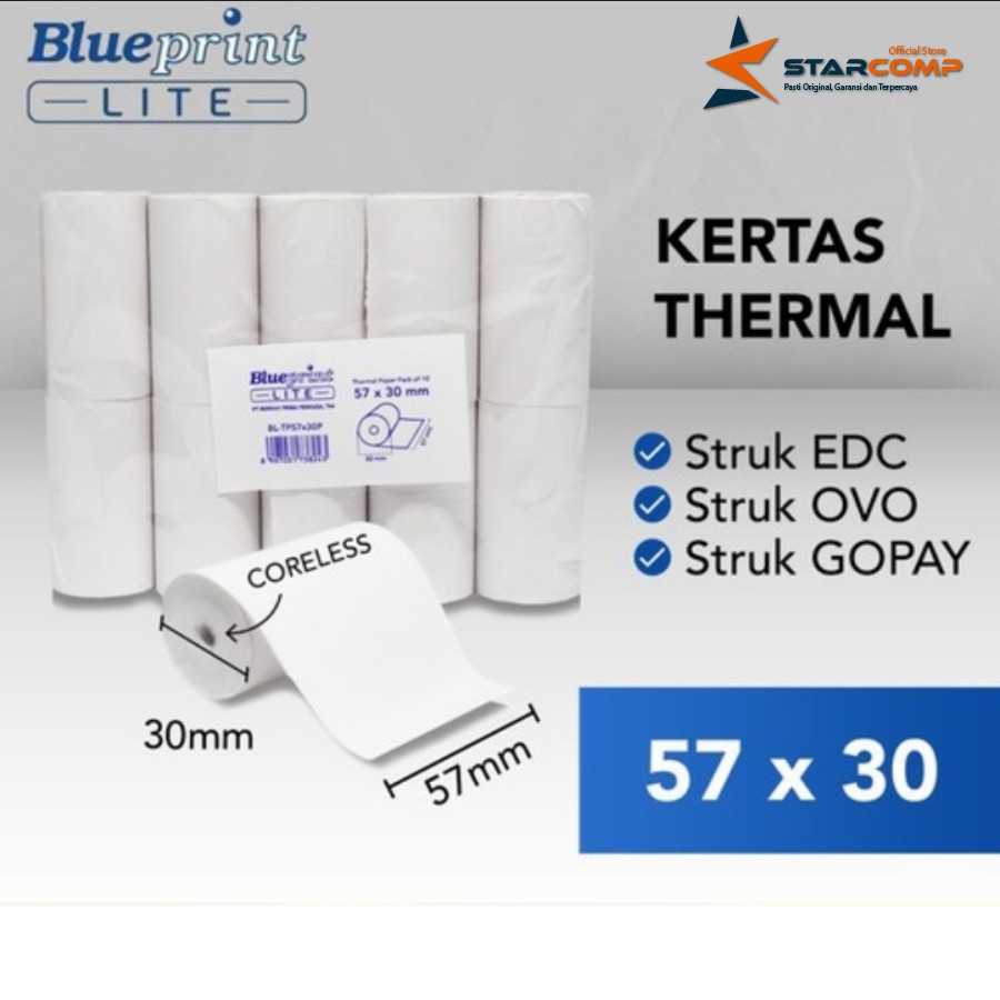 Jual BLUEPRINT LITE 57x30 THERMAL PAPER ROLL / L-57X30mm KERTAS THERMAL ...