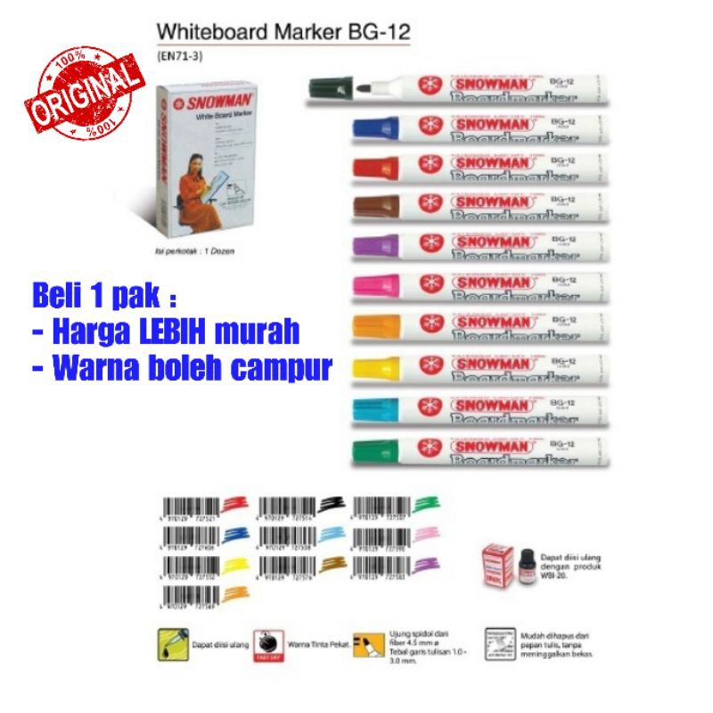 Jual Spidol Whiteboard Snowman (1 Pak) | Shopee Indonesia