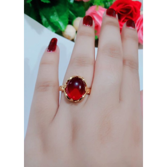 Jual cincin cantik batu merah untuk dewasa berlapis emas | Shopee Indonesia