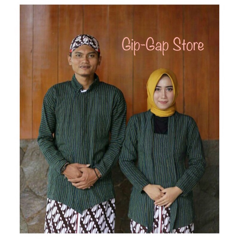 Jual baju lurik - lurik hijau - set baju couple lurik - Surjan lurik ...