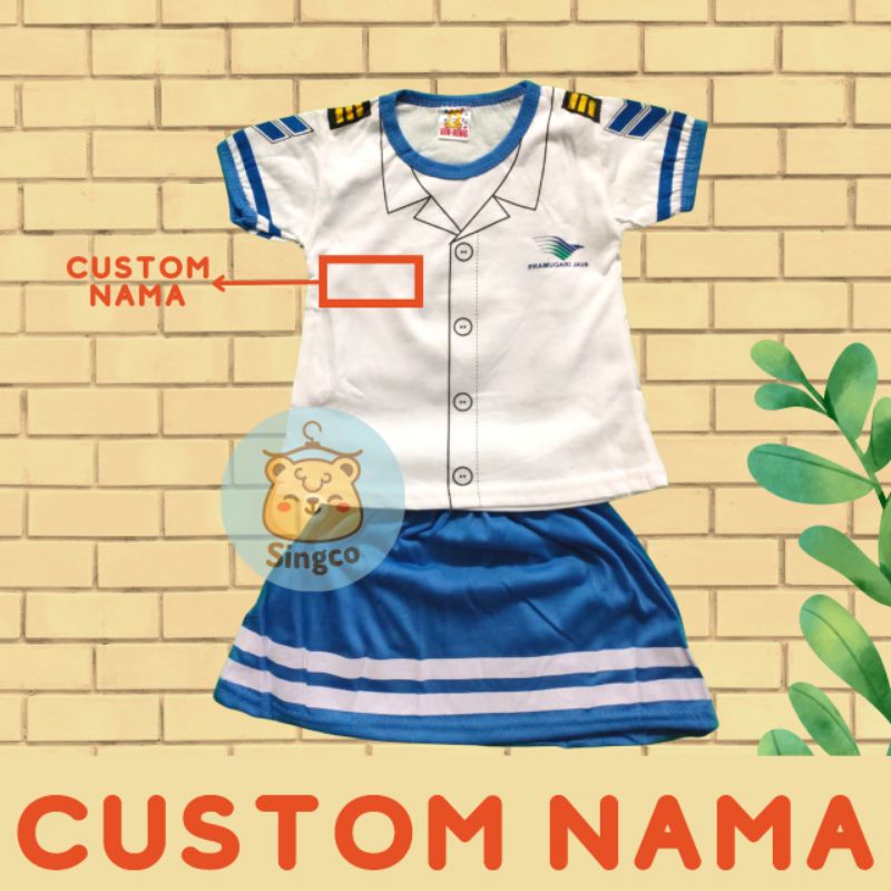 Jual Setelan Cewek Pramugari Garuda (Bisa Costum Nama, max 8 huruf ...