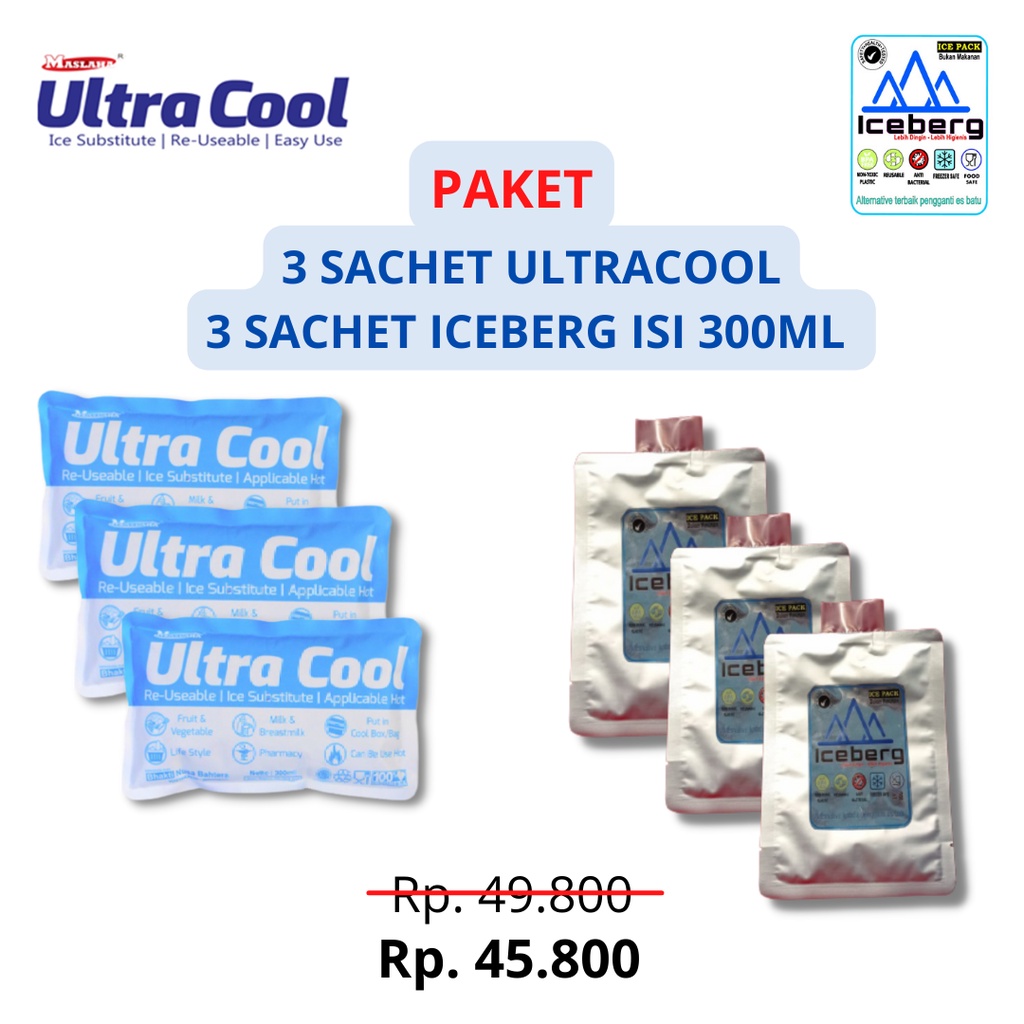 Jual PAKET 3 SACHET ULTRACOOL & 3 SACHET ICEBERG ISI 300ML | Shopee ...
