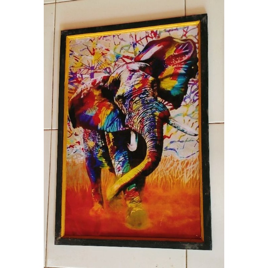 Jual hiasan dinding poster gajah warna modern plus bingkai | Shopee ...