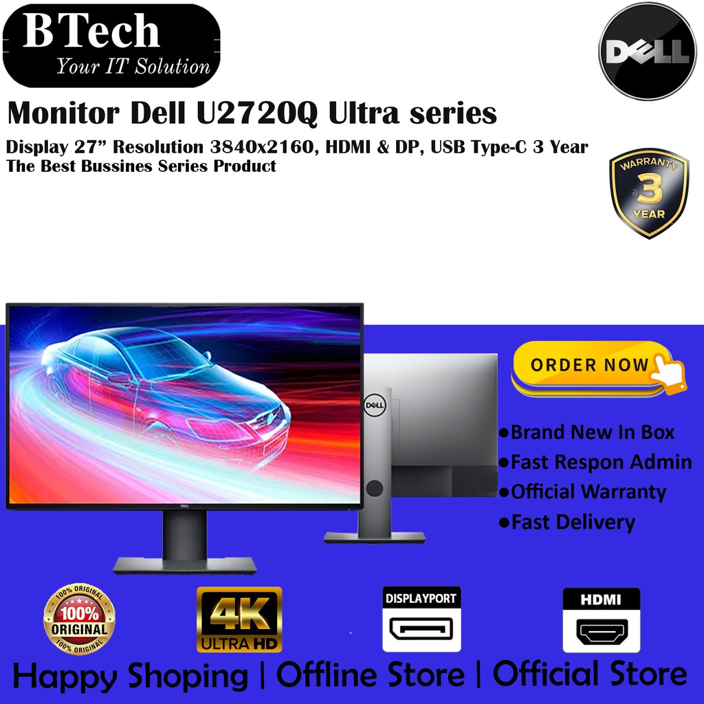 Jual Monitor DELL U2720Q 4K Ultrasharp 27" Inch USB Type-C 3 Year ...