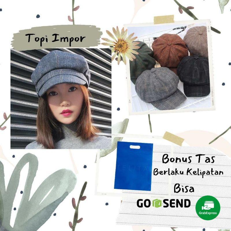 Jual Topi Cewek Korea Motif Kotak - Kotak | Shopee Indonesia