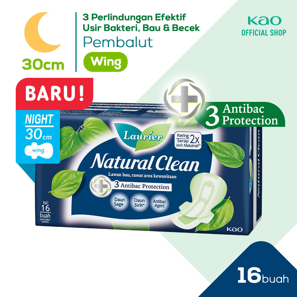 Jual LAURIER NATURAL CLEAN NIGHT 30CM 16S WING | Shopee Indonesia