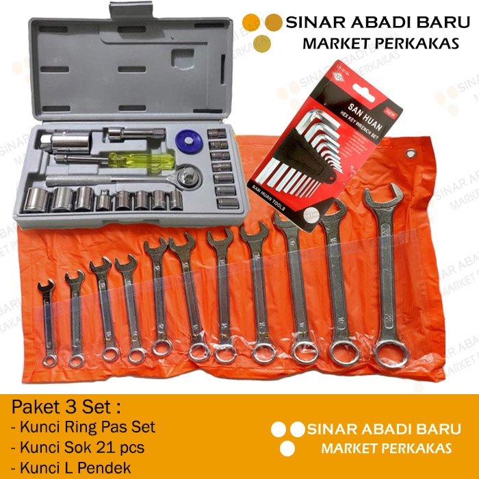 Jual Paket Promo Tool Set Kunci Ring Pas Set 11 pcs + Kunci Sok 21 pcs ...