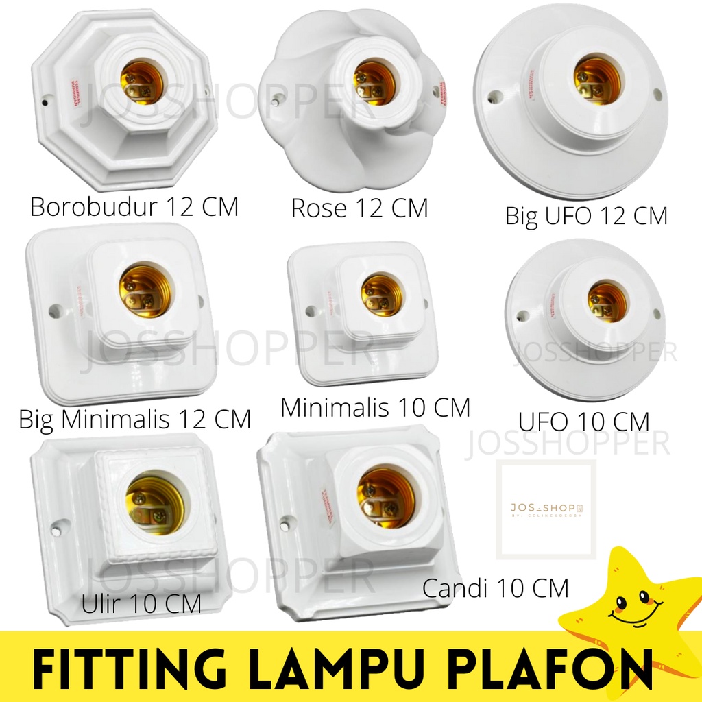 Jual FITTING LAMPU PLAFON SEGI 4 / FITTING PLAFON LAMPU BULAT KOTAK / RUMAH LAMPU PUTIH E27 ...