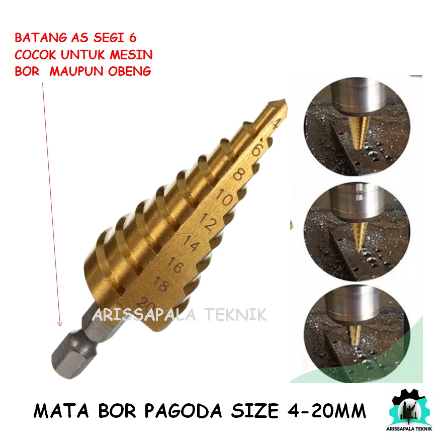 Jual Mata Bor Besi Pagoda Tangga Payung Piramid HSS Multi Step Drill ...