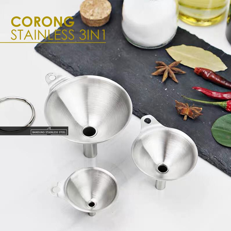 Jual Corong Stainless Mini SET 3in1 serbaguna tuang minyak garam kecap ...