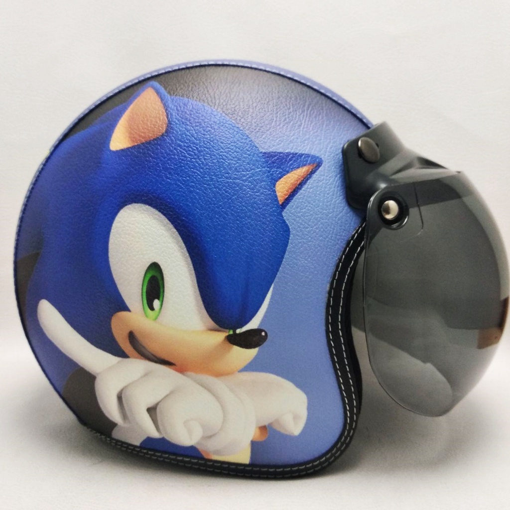 Jual Helm Retro bogo Kulit Motif Sonic Biru Kaca Bubble halfface ...