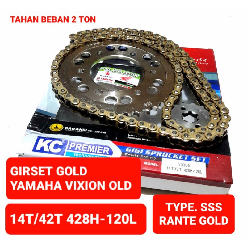 Jual KC Premier Girset Yamaha Vixion old 14T/42T 428H-120L rantai gold ...