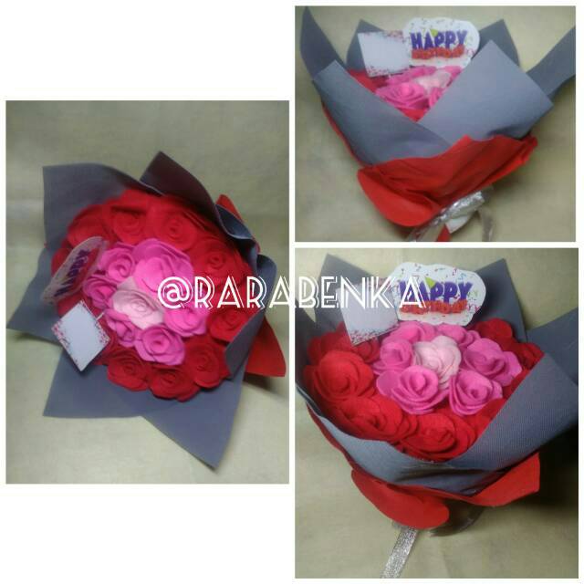 Jual Buket bunga flanel mawar bulat/ hadiah untuk wisuda ukuran +-20cm ...