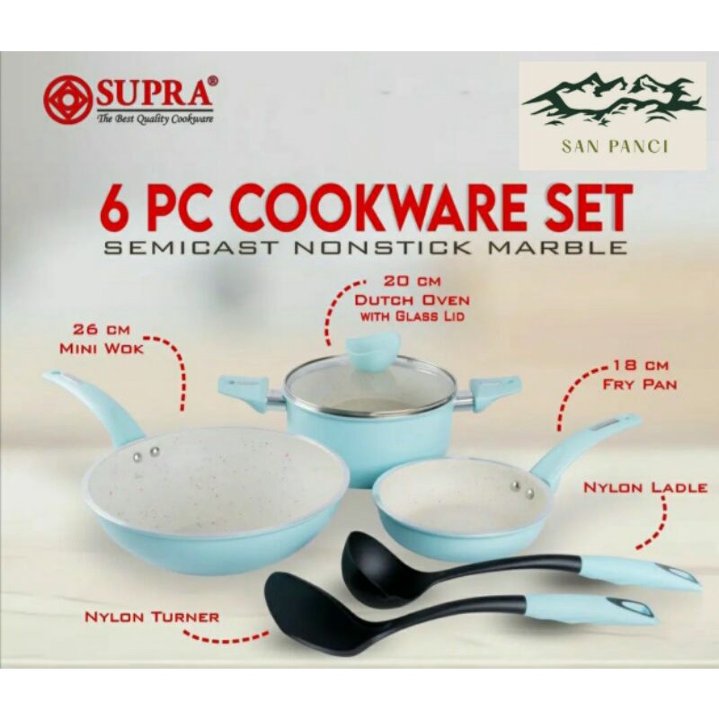 Jual Supra Panci 6 Pcs Cookware Set Semicast Nonstick Ivory Marble ...
