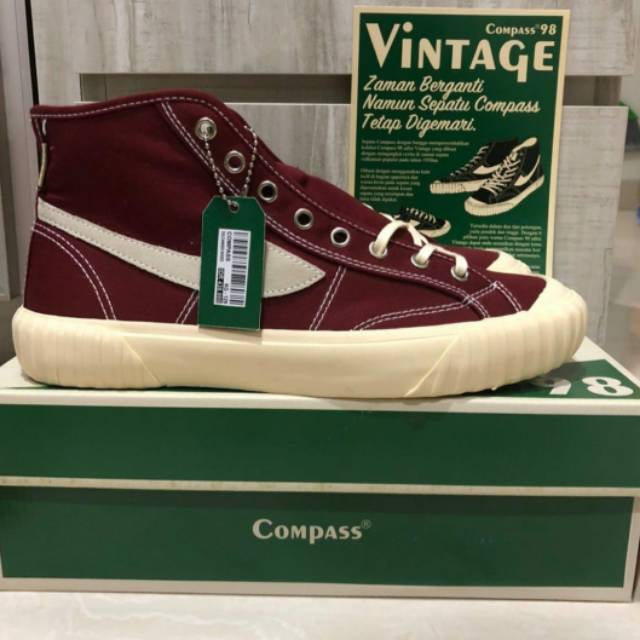 Jual Sepatu Compass Vintage High Maroon | Shopee Indonesia