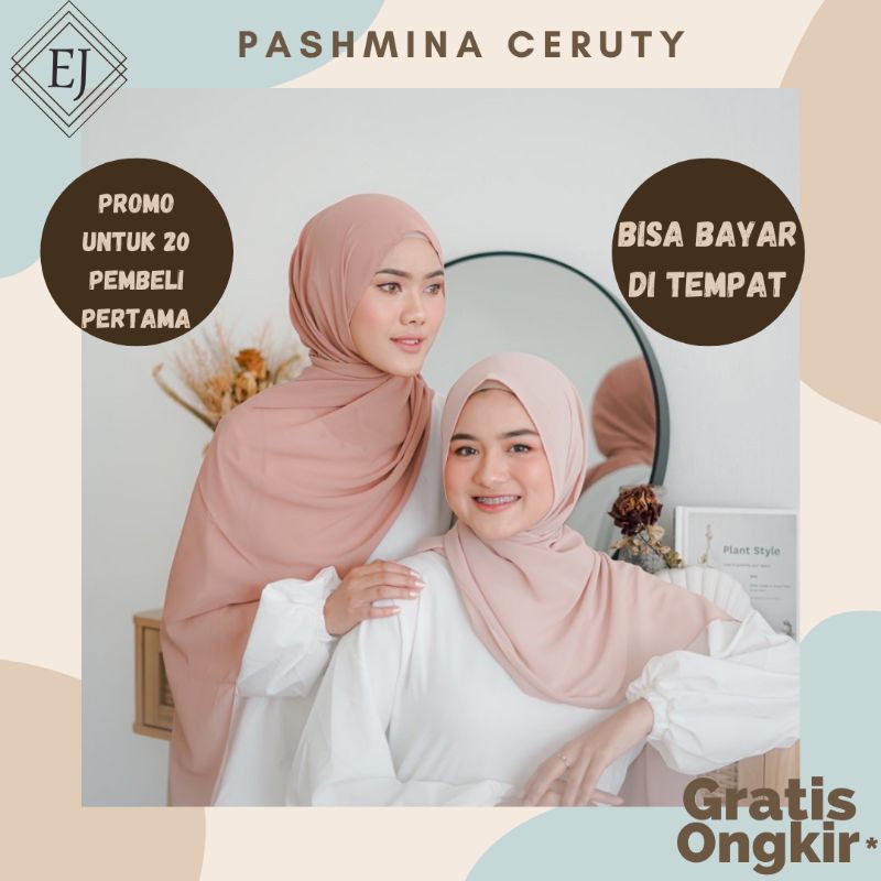 Jual Jilbab Pashmina Ceruty Babydoll Premium Tepi Jahit 180Cm x 75Cm | Shopee Indonesia
