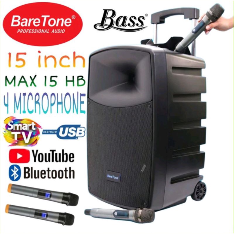 Jual Speaker Portable BARETONE max 1t HB 15inch Bluetooth 4 Mic ...
