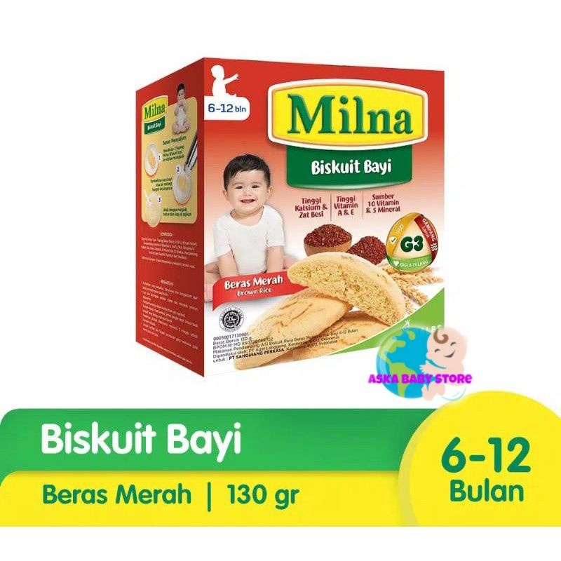 Jual Milna Biskuit Bayi 130gr / Camilan Snack Bayi rasa Beras Merah ...