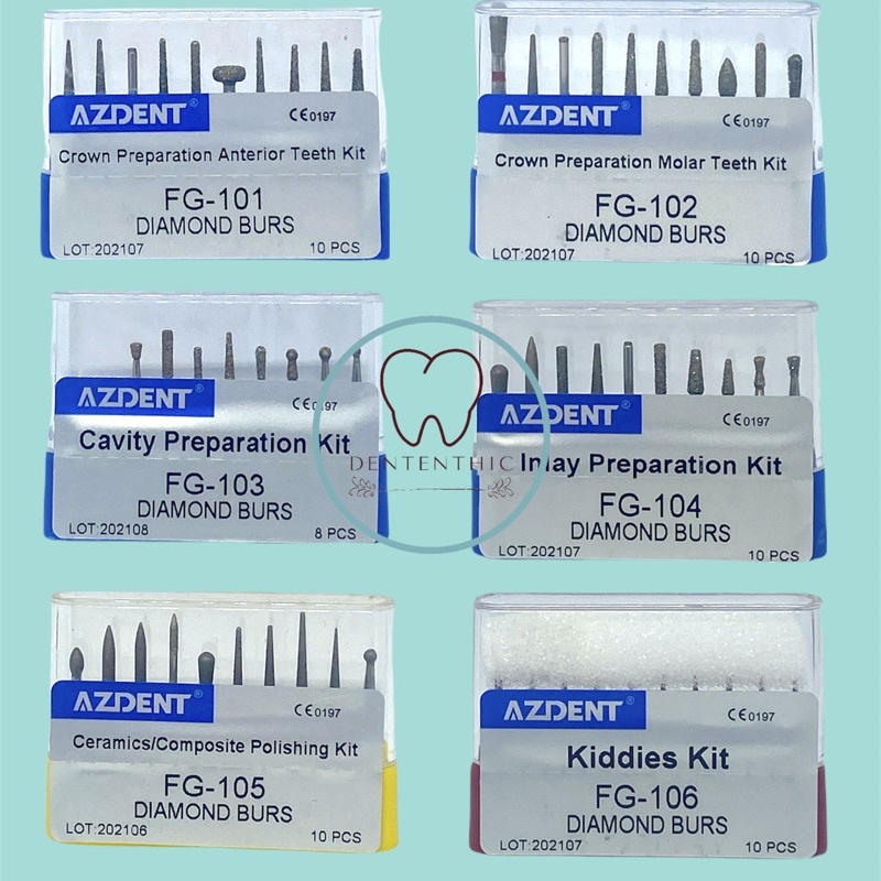 Jual Azdent Bur Dental diamond bur preparation preparasi gigi crown molar anterior cavity inlay ...