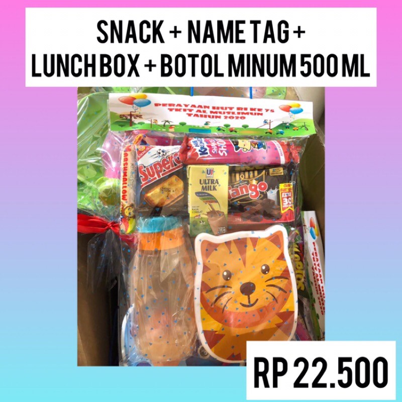 Jual Snack + Name Tag + Lunch Box + Botol Minum 500 ml | Shopee Indonesia