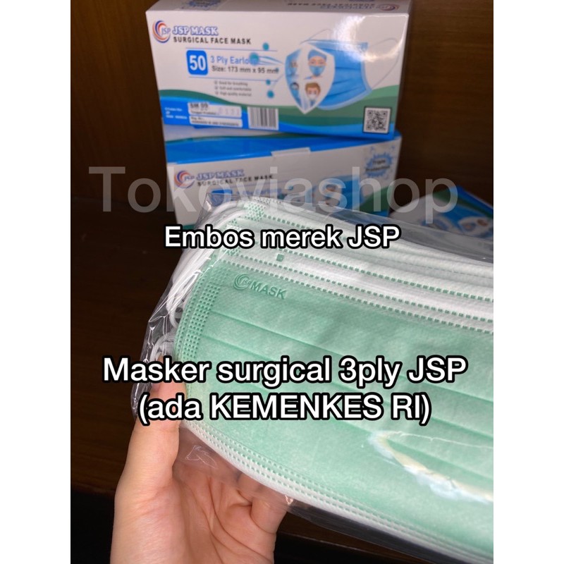 Jual Masker Medis Surgical 3 ply earloop JSP Mask kemenkes embos @50pcs | Shopee Indonesia