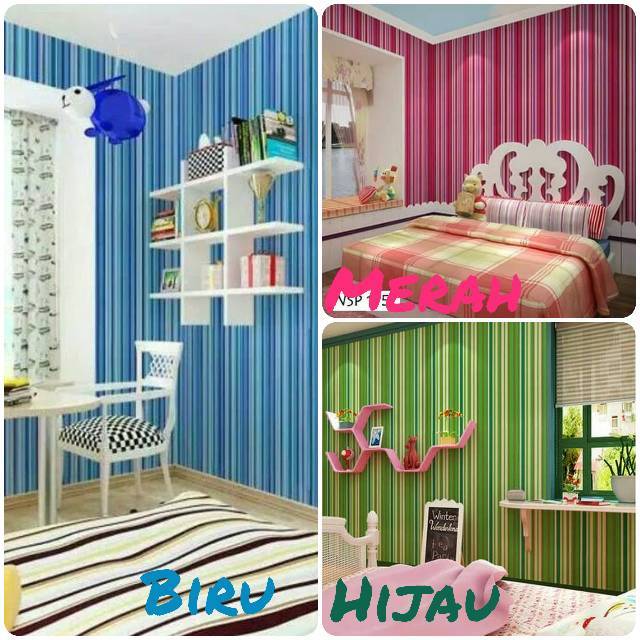Jual FREE ONGKIR JNT - Wallpaper Sticker uk: 45 cm x 9 meter Garis MERAH, BIRU, HIJAU walpaper ...