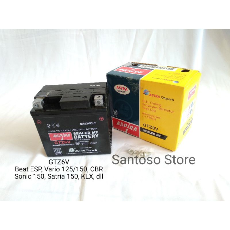 Jual Aki Accu MF Asli Aspira GTZ6V Motor CBR CB150R Vario Satria FU KLX ...