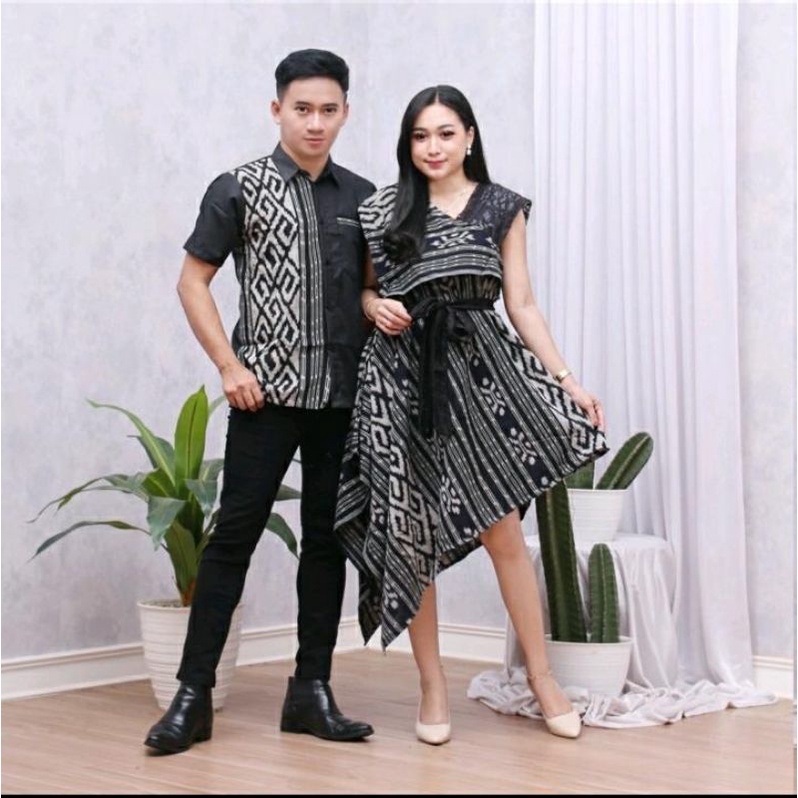 Jual SET COUPLE SIERA TENUN SARIMBIT BATIK DRESS IVORY SERAGAM ...