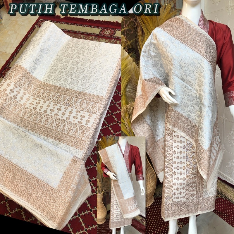 Jual Songket Lepus Putih Rakam Tembaga ORI / Songket Tenun Palembang asli Tenun Tangan. (ilham ...
