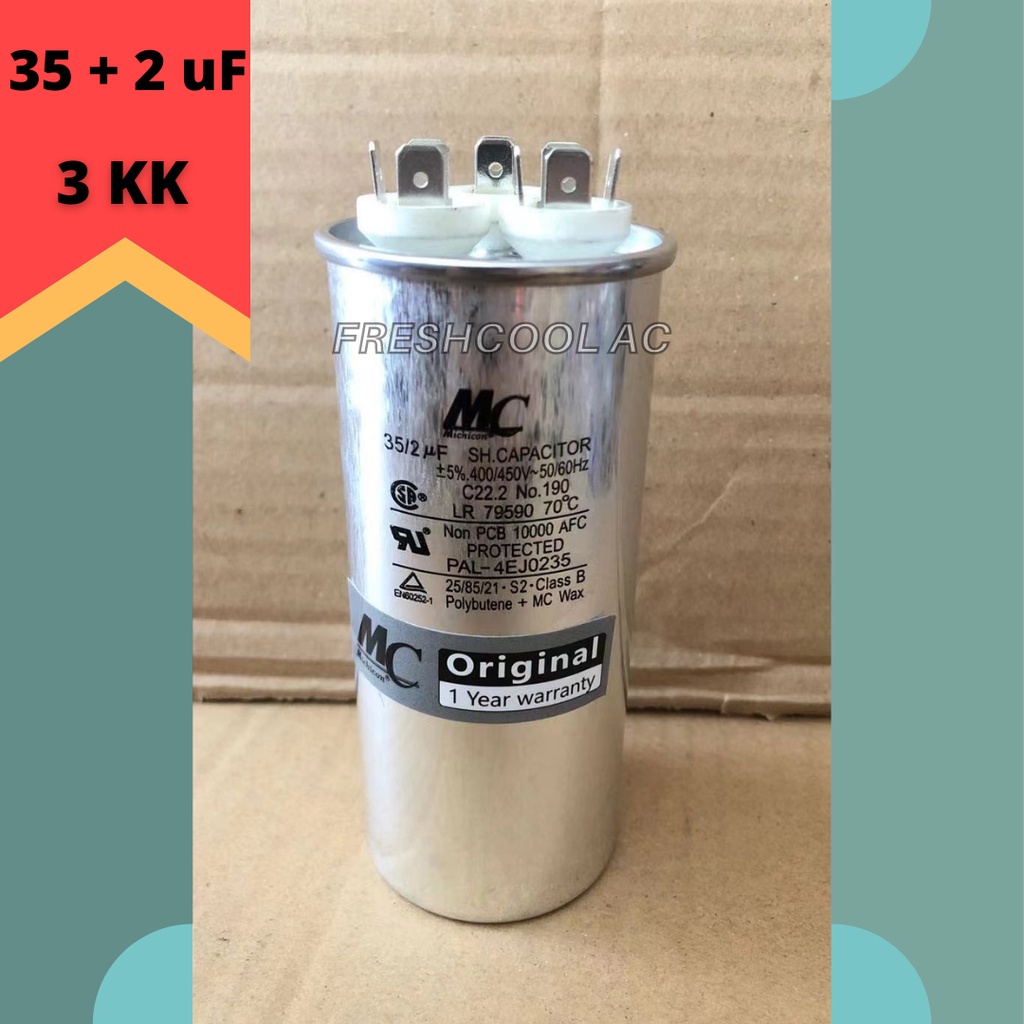 Jual KAPASITOR AC / CAPACITOR AC LG 3 KAKI 35/2 uF (MERK MC) 35/2 MIKRO | Shopee Indonesia