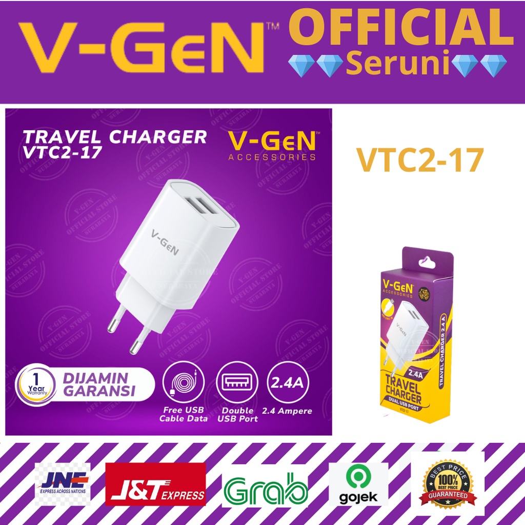 Jual (SERUNI) ADAPTOR CHARGER VGEN VTC2-17 2PORT USB 2,4A | Shopee ...