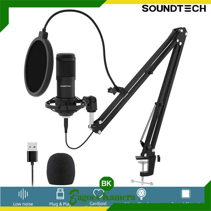 Jual SOUNDTECH USB Microphone Mic Condenser Recording Streaming Podcast ...