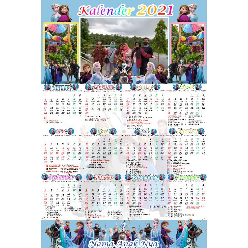 Jual Kalender 2021 Bisa Tambah Foto Nama dan Karakter Anak Ukuran A3 ...