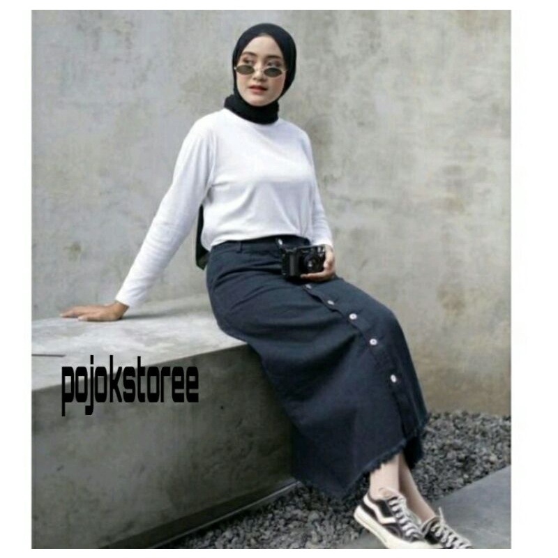 Jual ROK JEANS DENIM STRECTH MODEL A ROK SPAN JEANS PANJANG WANITA ...