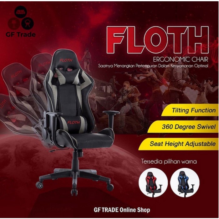 Jual Floth Gaming Chair Premium Quality Gaming Chair FLH-098 - Merah ...