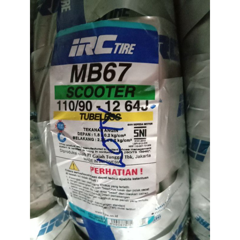 Jual Ban Belakang Motor HONDA NEW SCOOPY - YAMAHA FREEGO // IRC MB67 110/90 Ring 12 Tubeless ...