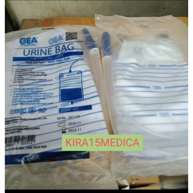 Jual urine bag kantong air seni 2000 ml tekan tarik GEA ecer | Shopee ...